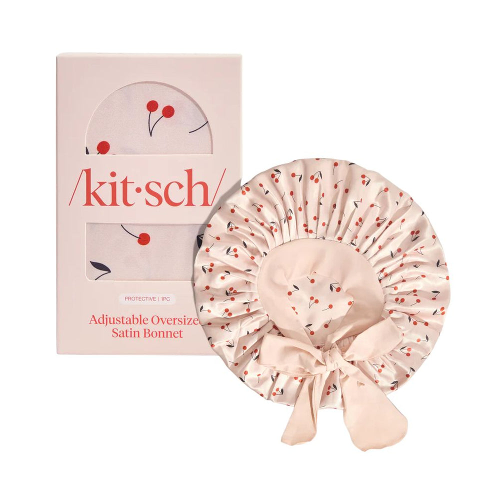 Kitsch Adjustable Oversized Satin Bonnet Cherry Print — Frends Beauty